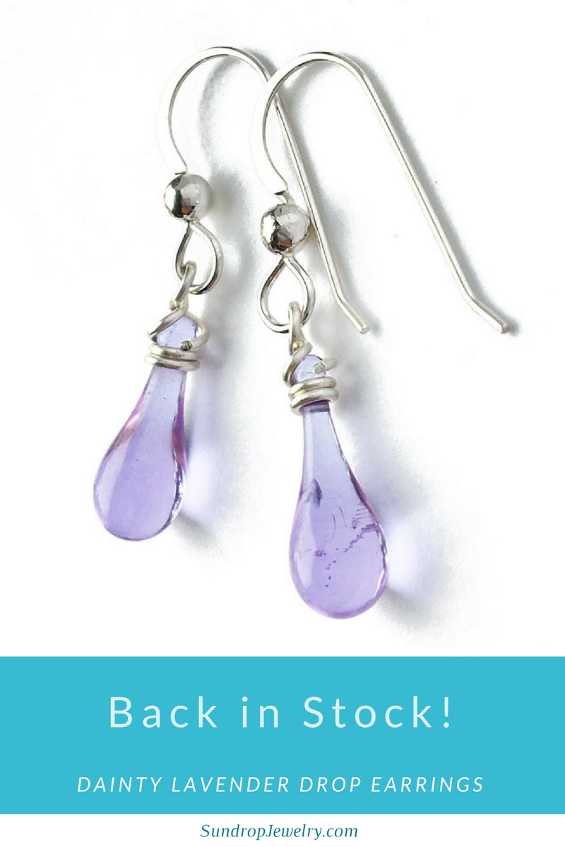 Dainty lavender drop earrings are back in stock!