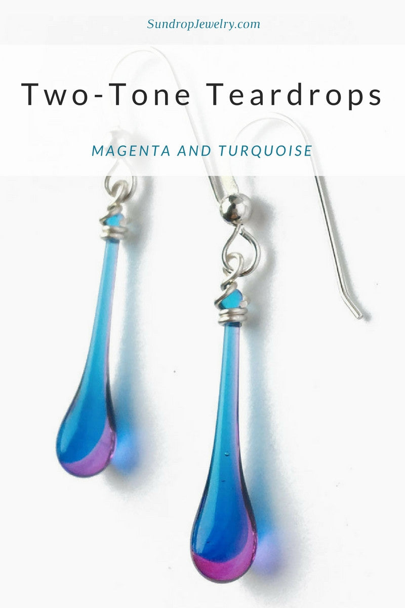 Two-tone glass and silver teardrop jewelry