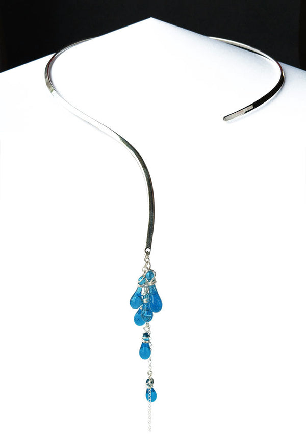 Art Jewelry Glass and Sterling Silver Neck Ring Necklace
